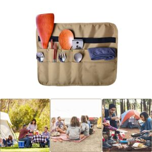 pwpam camping tableware storage bag picnic cutlery organizer bag cooking utensils hanging bag (square)