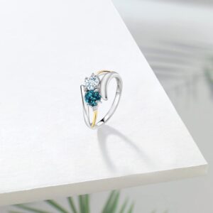 Gem Stone King 925 Sterling Silver and 10K Yellow Gold Sky Blue Aquamarine and London Blue Topaz with White Lab Grown Diamond 2 Stone Women Crossover Ring (1.22 Cttw, Available in size 5, 6, 7, 8, 9)