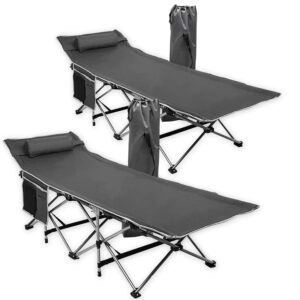 zone tech folding outdoor travel cot - 2 pack grey premium quality lightweight portable heavy duty adult and kids travel cot with large pocket