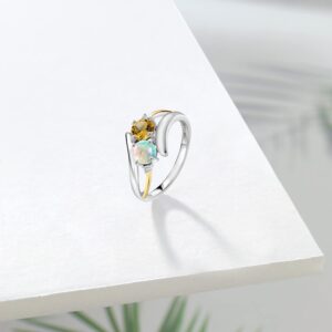 Gem Stone King 925 Sterling Silver and 10K Yellow Gold Yellow Citrine White Simulated Opal and White Lab Grown Diamond 2 Stone Crossover Ring (1.25 Cttw, Available in size 5, 6, 7, 8, 9)