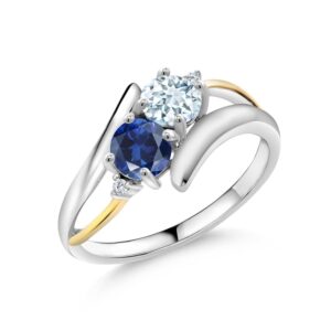 925 sterling silver and 10k yellow gold sky blue aquamarine blue created sapphire and white lab grown diamond women ring (1.12 cttw, gemstone birthstone, available in size 5, 6, 7, 8, 9)