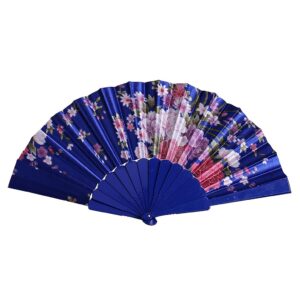 duo er folding fans retro print chinese style dance wedding hand fan lace folding held flower fans decorative (color : blue)