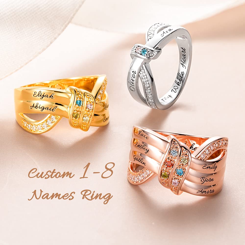 Custom Mom Rings In 925 Sterling Silver/Brass Personalized Engraved 1-8 Family Name Birthstone Rings Birthday Jewelry Christmas Gifts For Women Mother Grandmom Nana