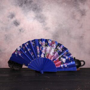 DUO ER Folding Fans Retro Print Chinese Style Dance Wedding Hand Fan Lace Folding Held Flower Fans Decorative (Color : Blue)