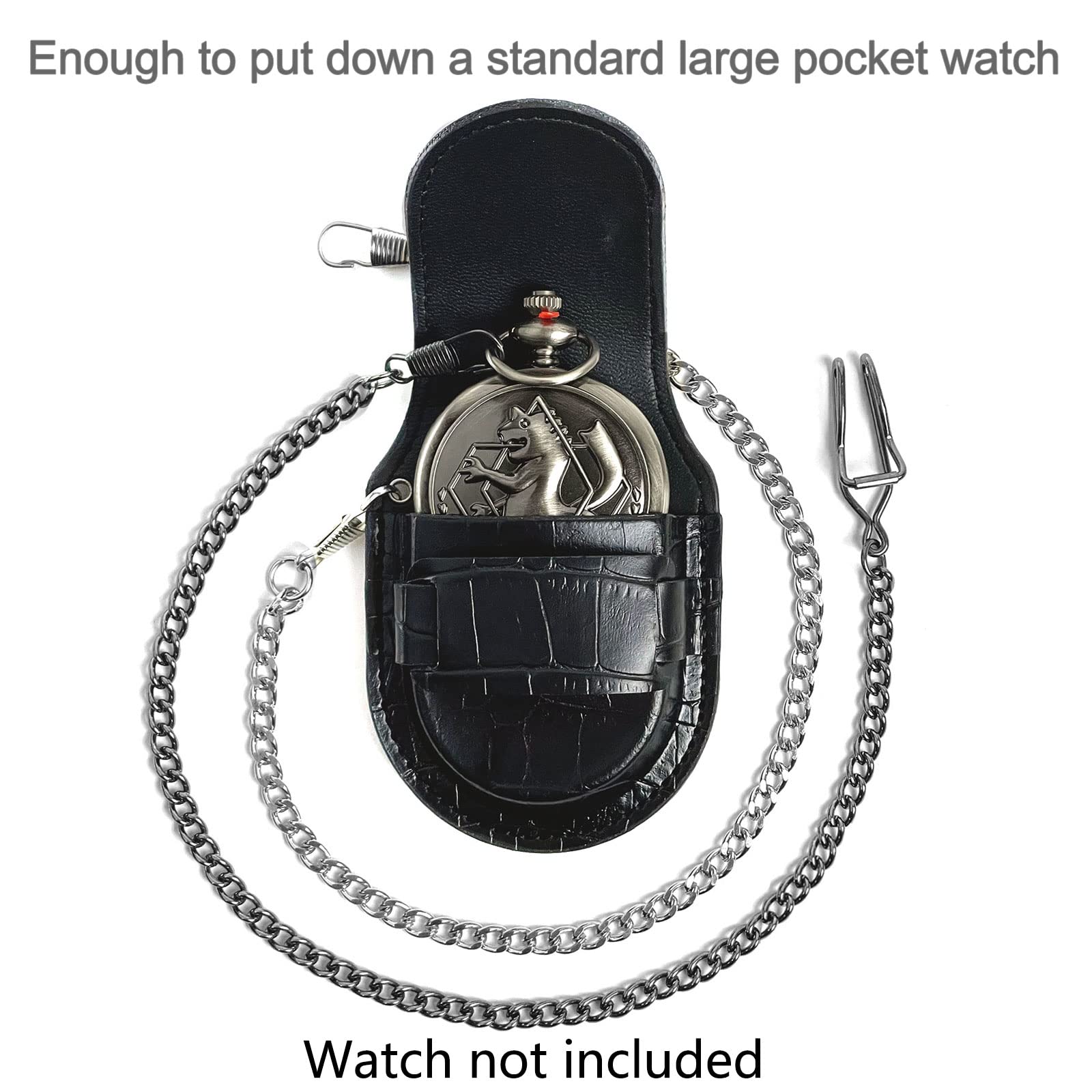 KAEVUD Pocket Watch Leather Case Slub Pattern Protector Holder Display Waist Bag Belt Timepiece Pouch Accessories 47 mm with Chain for Men