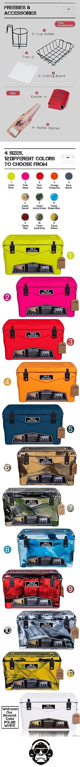 45QT Cold Bastard Rugged+ CAMO Army Premium Ice Chest Cooler Accessories Free S&H CB45-CA