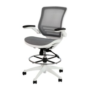 flash furniture waylon mid-back swivel office chair with adjustable foot ring and seat height, ergonomic mesh chair with armrests, gray/white