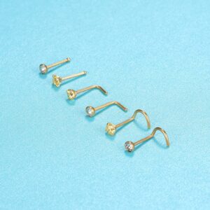 BodyAce 12pcs 20g Gold Nose Ring Hoop Nose Studs for Men Women Nose Piercing Jewelry Diamond Septum Ring Nose Bones/L Shaped/Nose Screw Sets Stainless Steel Nostril Studs (Gold)