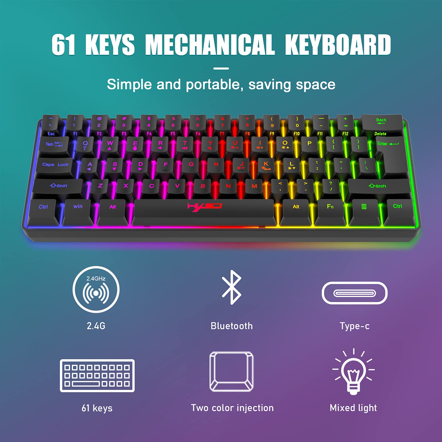 LexonElec Wireless Gaming Keyboard,61 Keys Ergonomic Waterproof Quiet Mechanical Feeling Keyboard,Bluetooth 5.0 & 2.4G Wireless Dual Modes RGB Backlit Keyboard for PC/Tablet/Mobile Phone Gamer(Black)