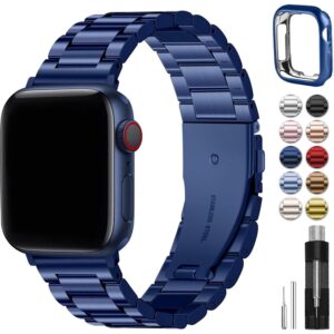 fullmosa compatible apple watch bands 41mm 40mm 38mm 49mm 45mm 44mm 42mm, stainless steel iwatch band with case for apple watch ultra2 ultra series 9 8 7 6 5 4 3 2 1 se se2, 38mm 40mm 41mm blue