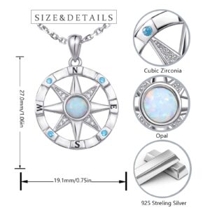 Bolelis Sterling-Silver Opal Compass Necklace for Women - Inspirational Nautical Dream Compass Pendant，Created Opal Necklaces for Women Mother's Day and Graduation Jewelry Gifts