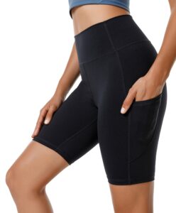 stelle womens high waist biker cycling gym running volleyball workout yoga shorts (medium, silky soft compression-8" black)