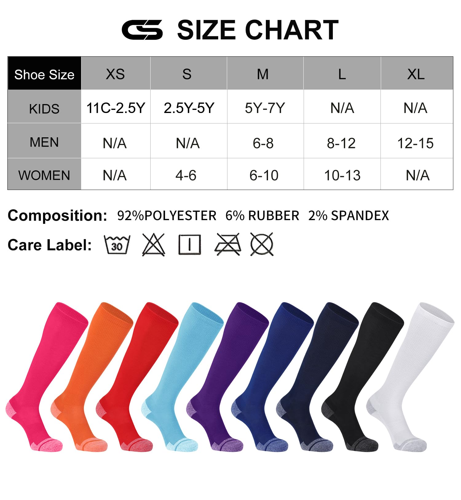 CS CELERSPORT 2 Pack Baseball Softball Soccer Socks Over the Calf Sports Tube Socks for Youth Men and Women Medium Black