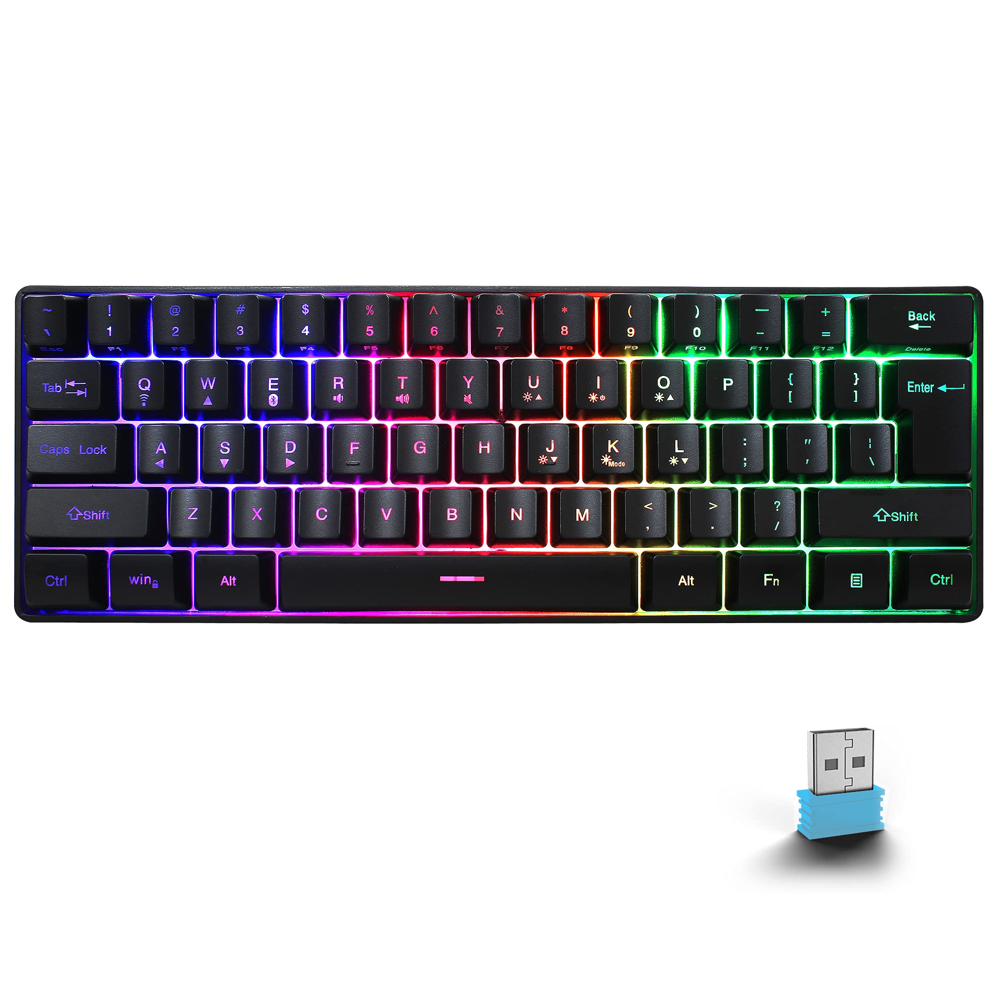 LexonElec Wireless Gaming Keyboard,61 Keys Ergonomic Waterproof Quiet Mechanical Feeling Keyboard,Bluetooth 5.0 & 2.4G Wireless Dual Modes RGB Backlit Keyboard for PC/Tablet/Mobile Phone Gamer(Black)