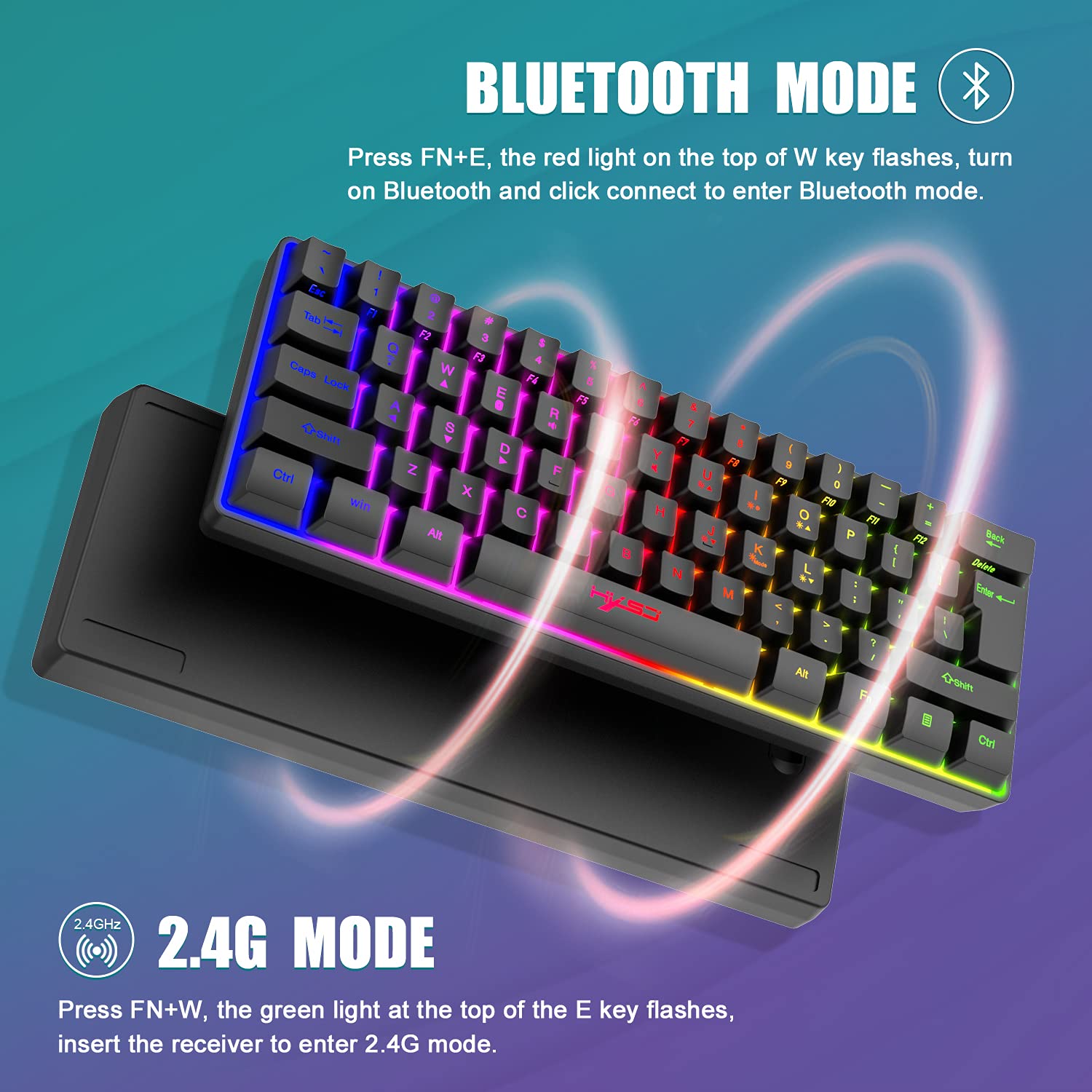 LexonElec Wireless Gaming Keyboard,61 Keys Ergonomic Waterproof Quiet Mechanical Feeling Keyboard,Bluetooth 5.0 & 2.4G Wireless Dual Modes RGB Backlit Keyboard for PC/Tablet/Mobile Phone Gamer(Black)