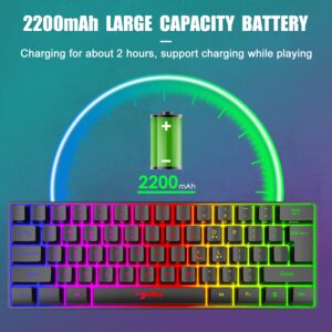 LexonElec Wireless Gaming Keyboard,61 Keys Ergonomic Waterproof Quiet Mechanical Feeling Keyboard,Bluetooth 5.0 & 2.4G Wireless Dual Modes RGB Backlit Keyboard for PC/Tablet/Mobile Phone Gamer(Black)