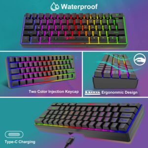 LexonElec Wireless Gaming Keyboard,61 Keys Ergonomic Waterproof Quiet Mechanical Feeling Keyboard,Bluetooth 5.0 & 2.4G Wireless Dual Modes RGB Backlit Keyboard for PC/Tablet/Mobile Phone Gamer(Black)