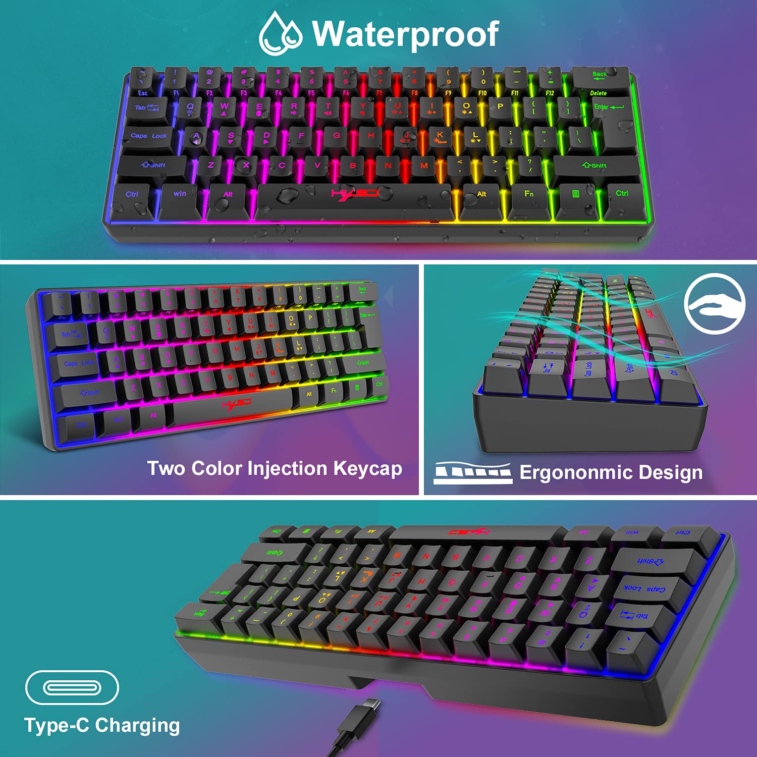 LexonElec Wireless Gaming Keyboard,61 Keys Ergonomic Waterproof Quiet Mechanical Feeling Keyboard,Bluetooth 5.0 & 2.4G Wireless Dual Modes RGB Backlit Keyboard for PC/Tablet/Mobile Phone Gamer(Black)