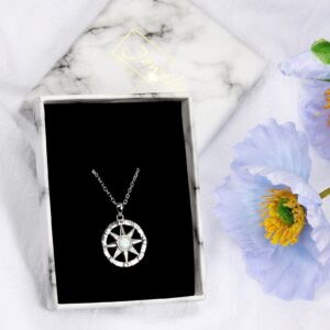 Bolelis Sterling-Silver Opal Compass Necklace for Women - Inspirational Nautical Dream Compass Pendant，Created Opal Necklaces for Women Mother's Day and Graduation Jewelry Gifts