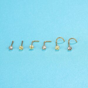 BodyAce 12pcs 20g Gold Nose Ring Hoop Nose Studs for Men Women Nose Piercing Jewelry Diamond Septum Ring Nose Bones/L Shaped/Nose Screw Sets Stainless Steel Nostril Studs (Gold)