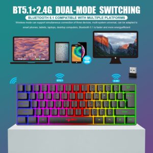 LexonElec Wireless Gaming Keyboard,61 Keys Ergonomic Waterproof Quiet Mechanical Feeling Keyboard,Bluetooth 5.0 & 2.4G Wireless Dual Modes RGB Backlit Keyboard for PC/Tablet/Mobile Phone Gamer(Black)