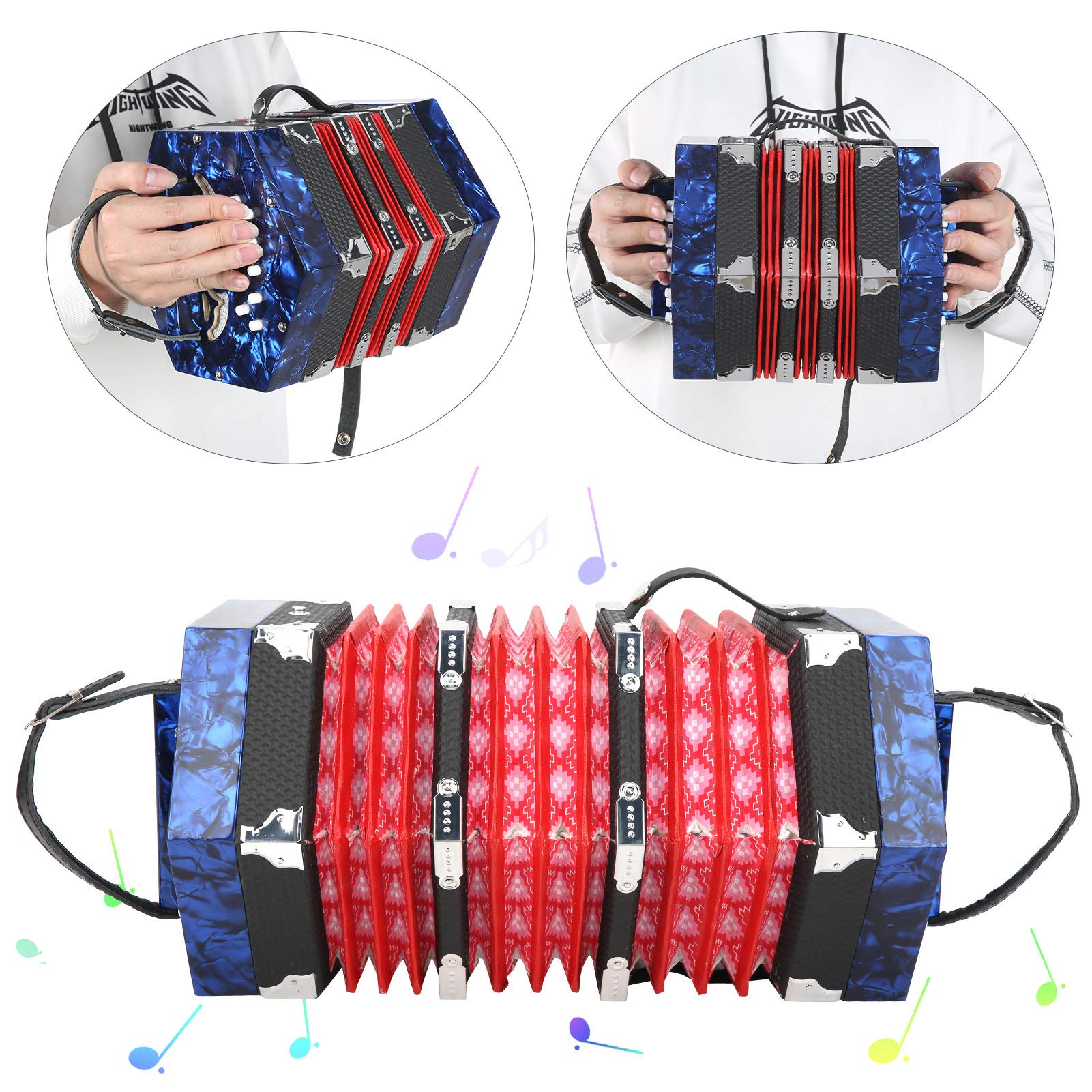 Concertina Accordion Portable 20 Keys 40 Tones Professional Musical Instrument Hand Piano Accordion for Adults Students Beginners with Carrying Bag 18 x 17 x 17cm / 7.1 x 6.7 x 6.7in (Royal Blue)