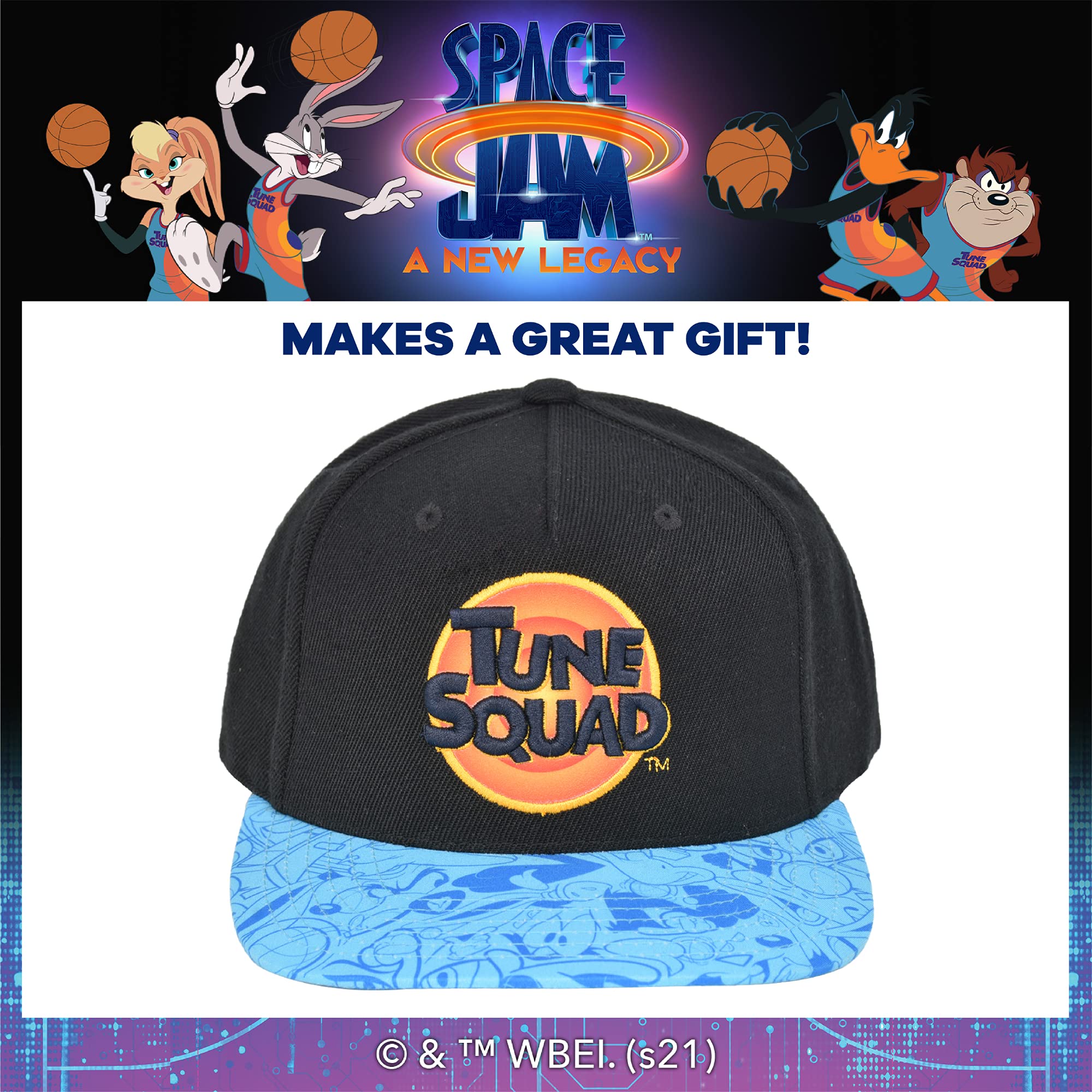 Warner Bros Space Jam 2 Tune Squad Snapback Hat, Adjustable Baseball Cap Black