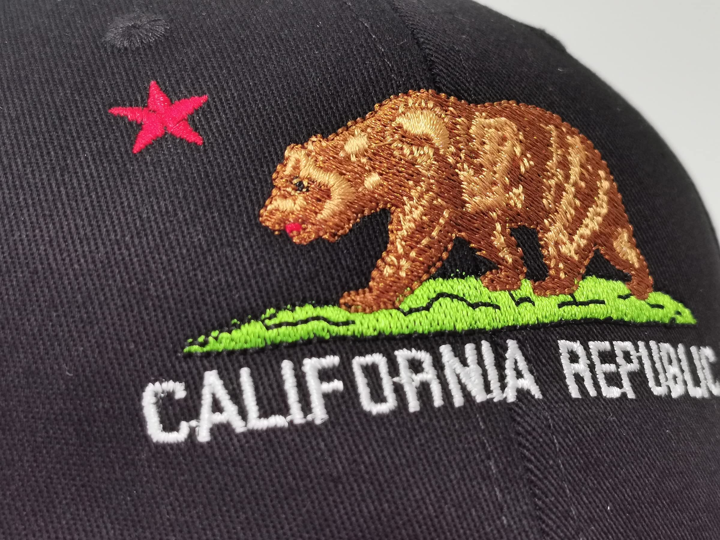 Hepandy California Cali Bear Flag Embroidered Baseball Caps for Women Men Girl, Adjustable Cotton Black Dad Hat Snapback Trucker Hat