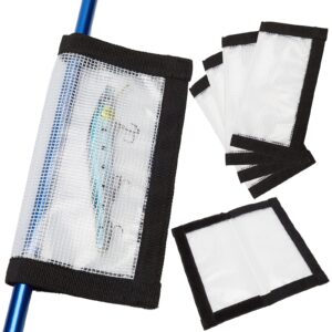 moocy fishing lure wrap for rod, tangle-free safety velcro hooks cover, secure protectors holder storage for various bait (clear - 4pk)