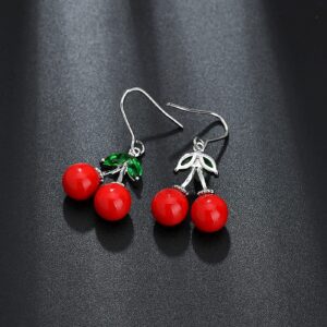 VONSSY Cherry Earrings | Red Drop Dangle & Stud Earrings