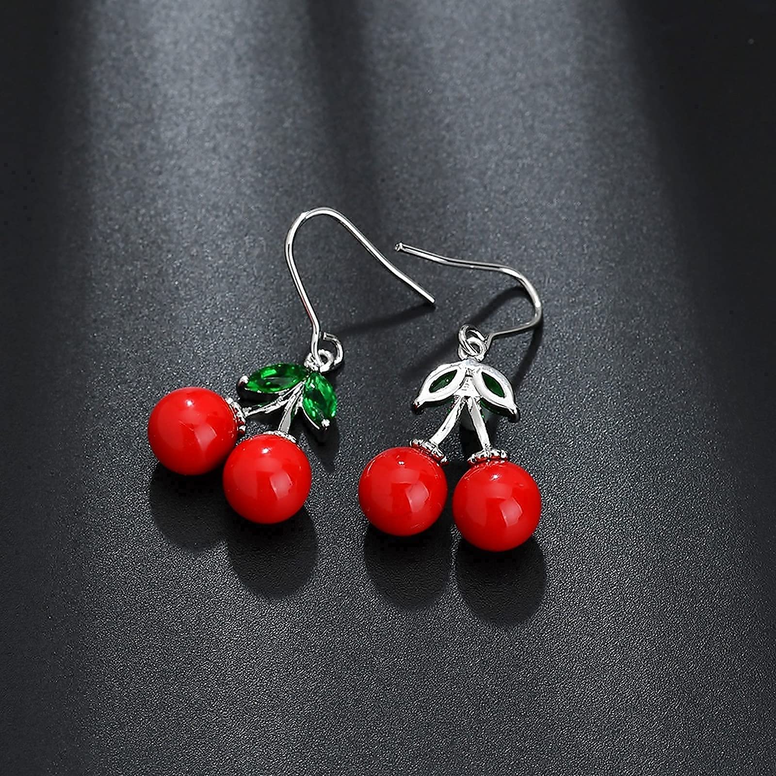 VONSSY Cherry Earrings | Red Drop Dangle & Stud Earrings