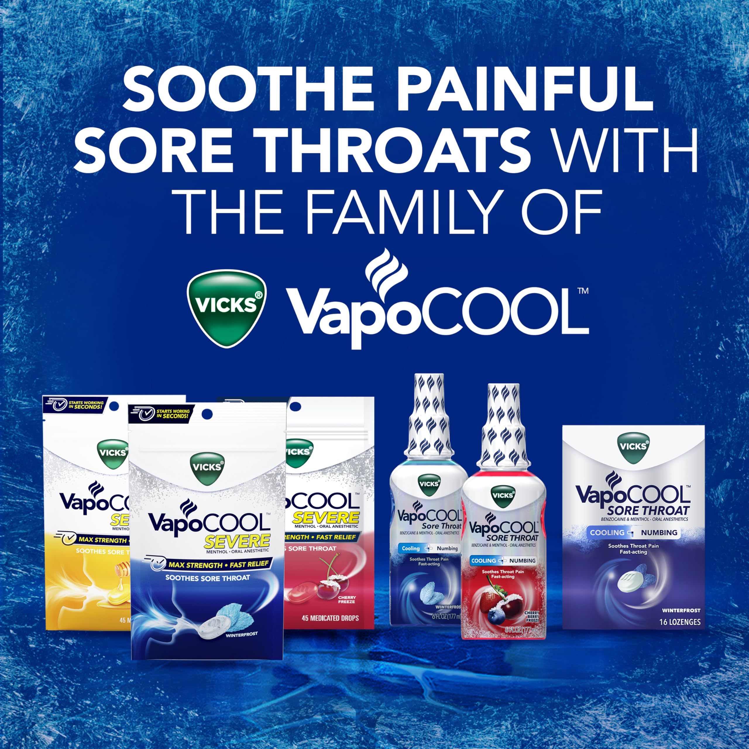 Vicks VapoCOOL SEVERE Medicated Sore Throat Drops, Fast-Acting Max Strength Relief, Soothes Sore Throat Pain Caused by Cough, Powerful Vicks Vapors, Menthol, Cherry Freeze, 225 Total (5 Packs of 45)