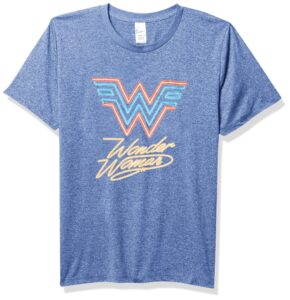 warner brothers wonder woman 2020 neon lights boy's performance tee, royal blue heather, youth large