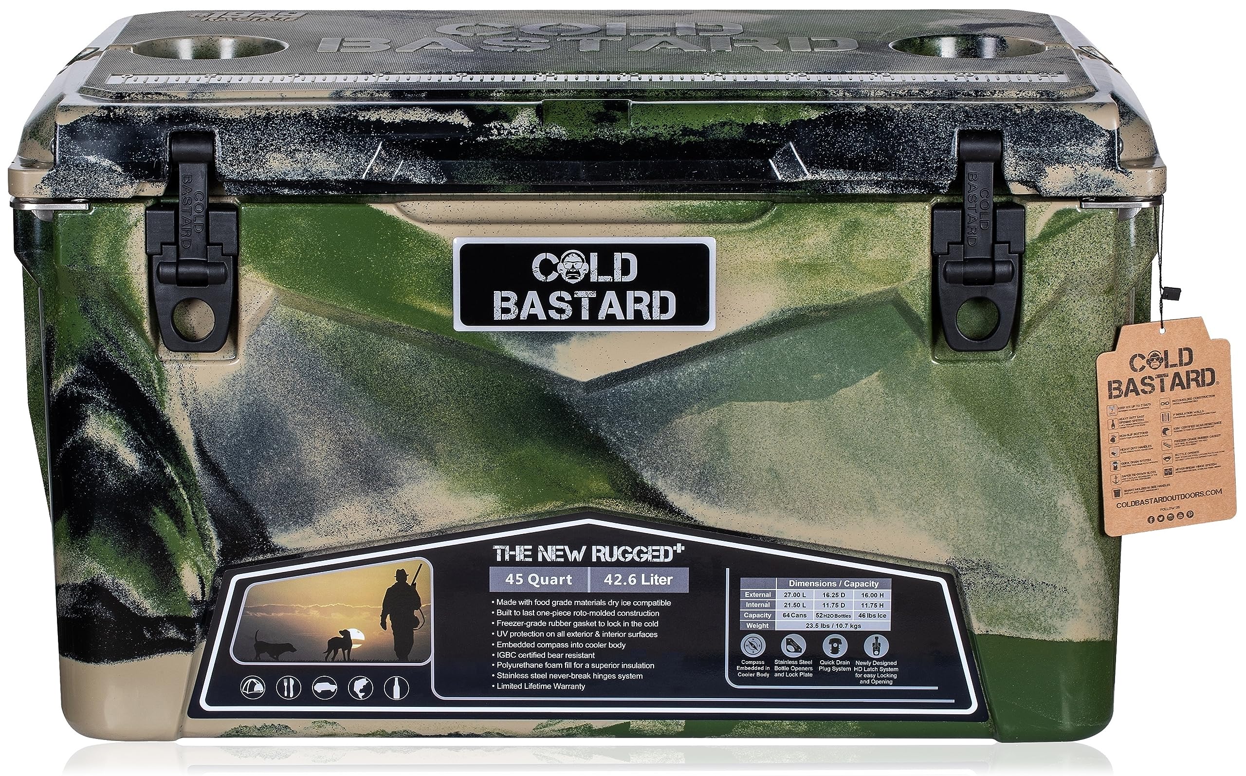 45QT Cold Bastard Rugged+ CAMO Army Premium Ice Chest Cooler Accessories Free S&H CB45-CA