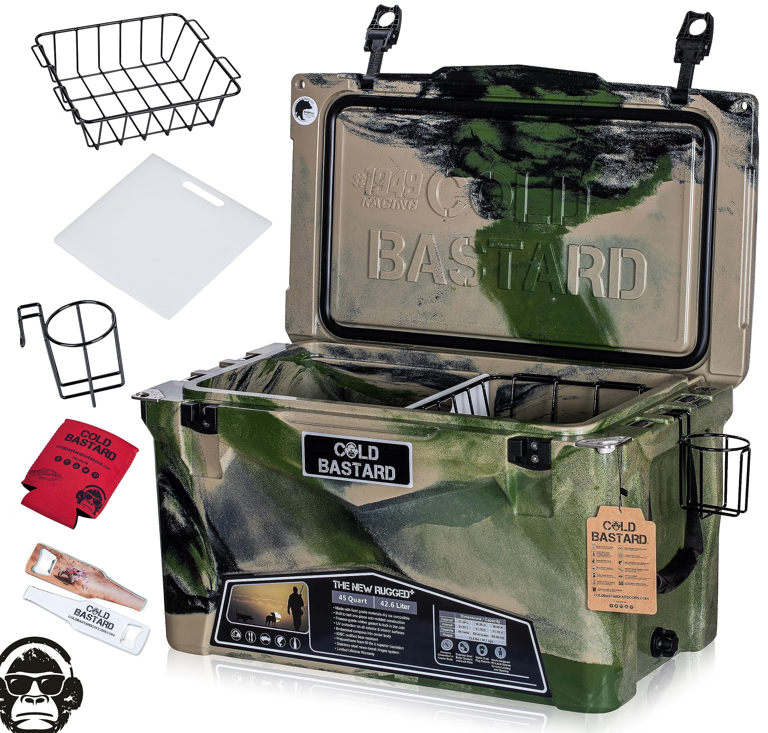 45QT Cold Bastard Rugged+ CAMO Army Premium Ice Chest Cooler Accessories Free S&H CB45-CA