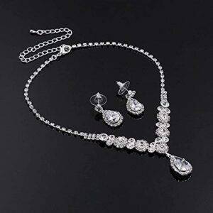 COCIDE Silver Jewelry Set for Women Crystal Tiara and Necklace Kit for Girls Rhinestone Crown Earrings Neck Accessories for Bride Wedding Birthday Party Bridal Prom Bridesmaid Dress up