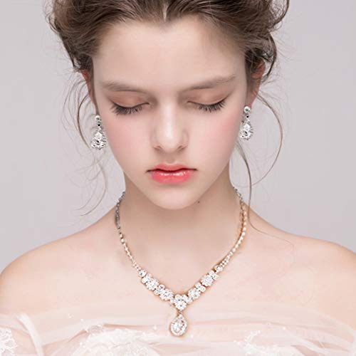 COCIDE Silver Jewelry Set for Women Crystal Tiara and Necklace Kit for Girls Rhinestone Crown Earrings Neck Accessories for Bride Wedding Birthday Party Bridal Prom Bridesmaid Dress up