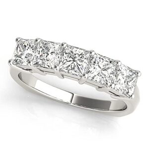 2 carat (ctw) 14k white gold princess cut 5 stone ring diamond wedding band value collection (i-j color i1-i2 clarity)