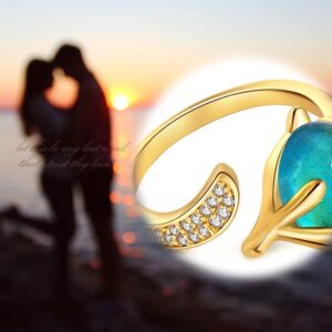 lwzsyap Adjustable Mood Ring，Emotional fox ring,Cute Creative Gold plated crystal gemstone color changing ring，Temperature-Control Finger Ring,Animal fox tail open ring, Gift for Kids Child Women Girls