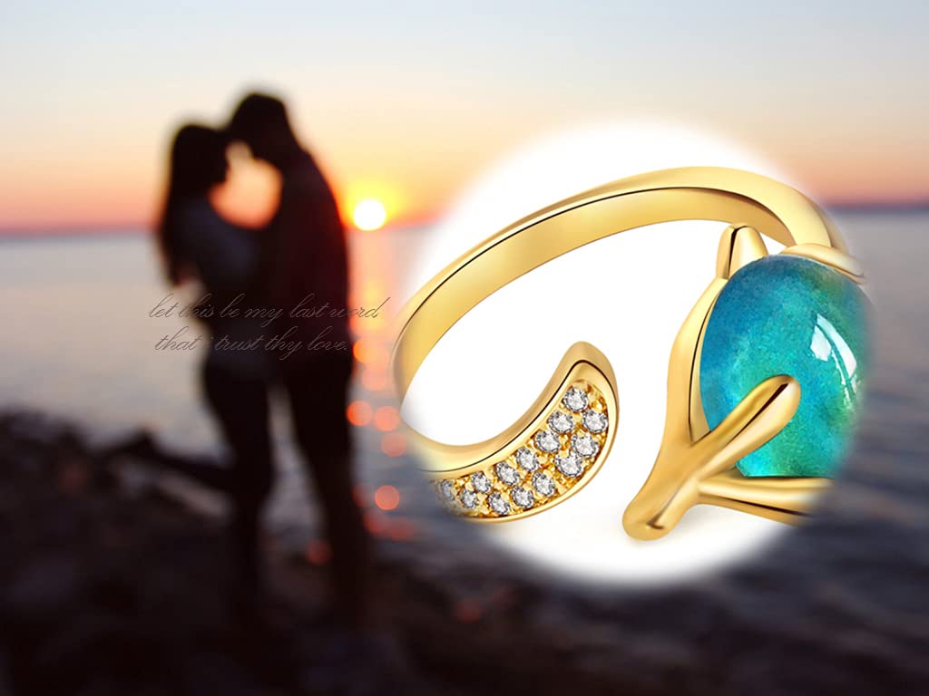 lwzsyap Adjustable Mood Ring，Emotional fox ring,Cute Creative Gold plated crystal gemstone color changing ring，Temperature-Control Finger Ring,Animal fox tail open ring, Gift for Kids Child Women Girls