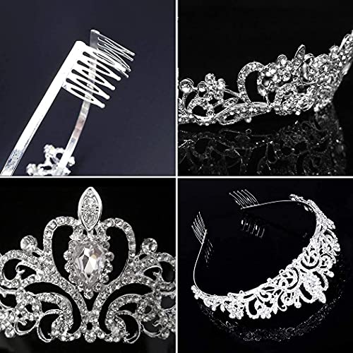 COCIDE Silver Jewelry Set for Women Crystal Tiara and Necklace Kit for Girls Rhinestone Crown Earrings Neck Accessories for Bride Wedding Birthday Party Bridal Prom Bridesmaid Dress up