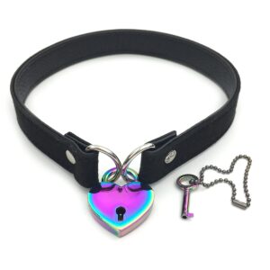 succuba padlock choker collar necklace with lock and key heart lock choker for women and men (b, 18)