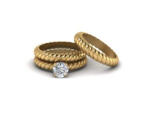 14k yellow gold plated 925 sterling silver vintage rope design trio wedding ring set his & hers women's size 6 & men's size 10