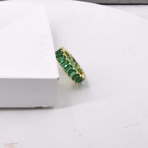 Nossa Green Emerald Band (5 Carat) 18K Gold Plated Claw Prong | Rectangle Emerald Cut Eternity Band CZ Ring Size 8