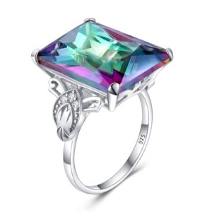 szjinao vintage silver 925 rings for women mystic fire rainbow topaz huge square stone ring wife lady mom birthday gift silver jewelry