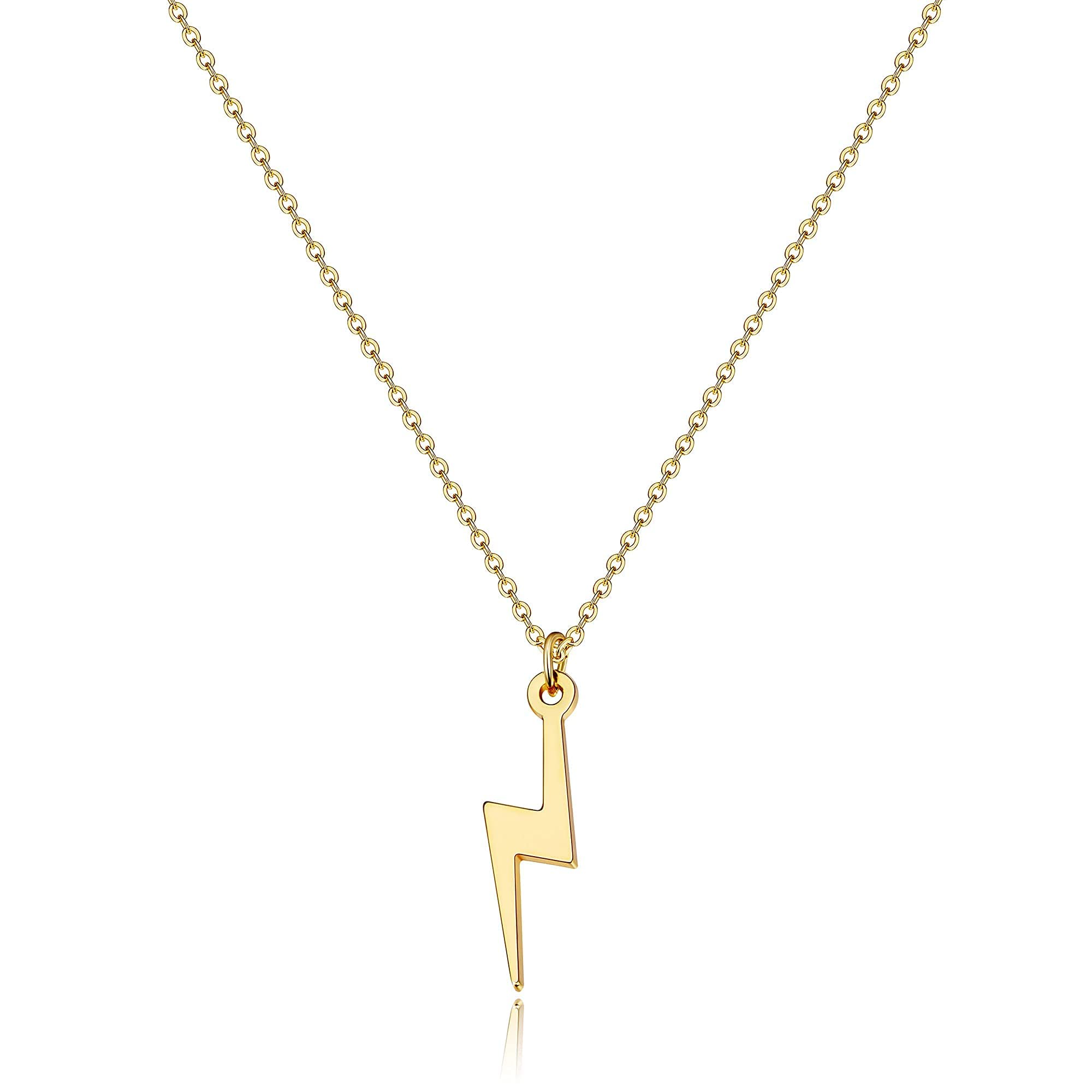 Tasiso Lightning Bolt Necklace for Women Minimalist Lightning Charm Pendant 14K Gold Plated Lightning Bolt Necklace