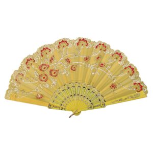 duo er flower fans vintage embroidery chinese style dance wedding party hand fan lace silk folding held flowers fan (color : yellow)