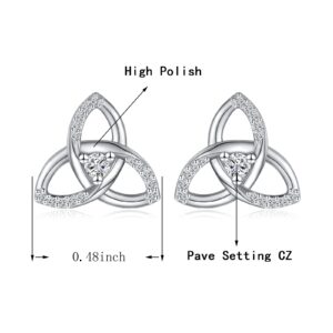 Irish Celtic Knot Stud Earrings 925 Sterling Silver Triquetra Jewelry Gifts for Women