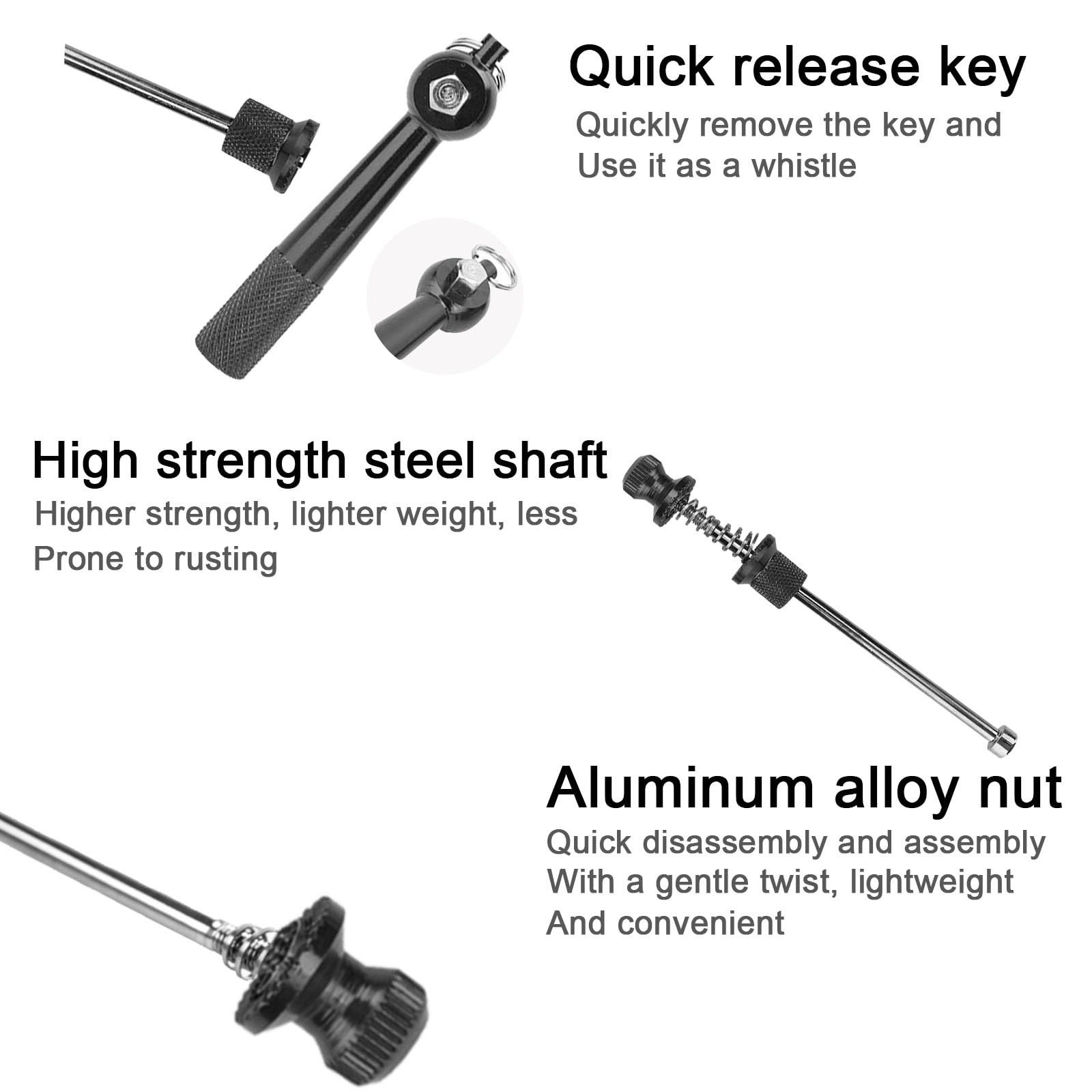 Bike Axle Quick Release Skewer, Aluminum Alloy Road Bike Anti Theft Quick Release Secure Lock Skewers Set Cycling Wheels Locking(Black)