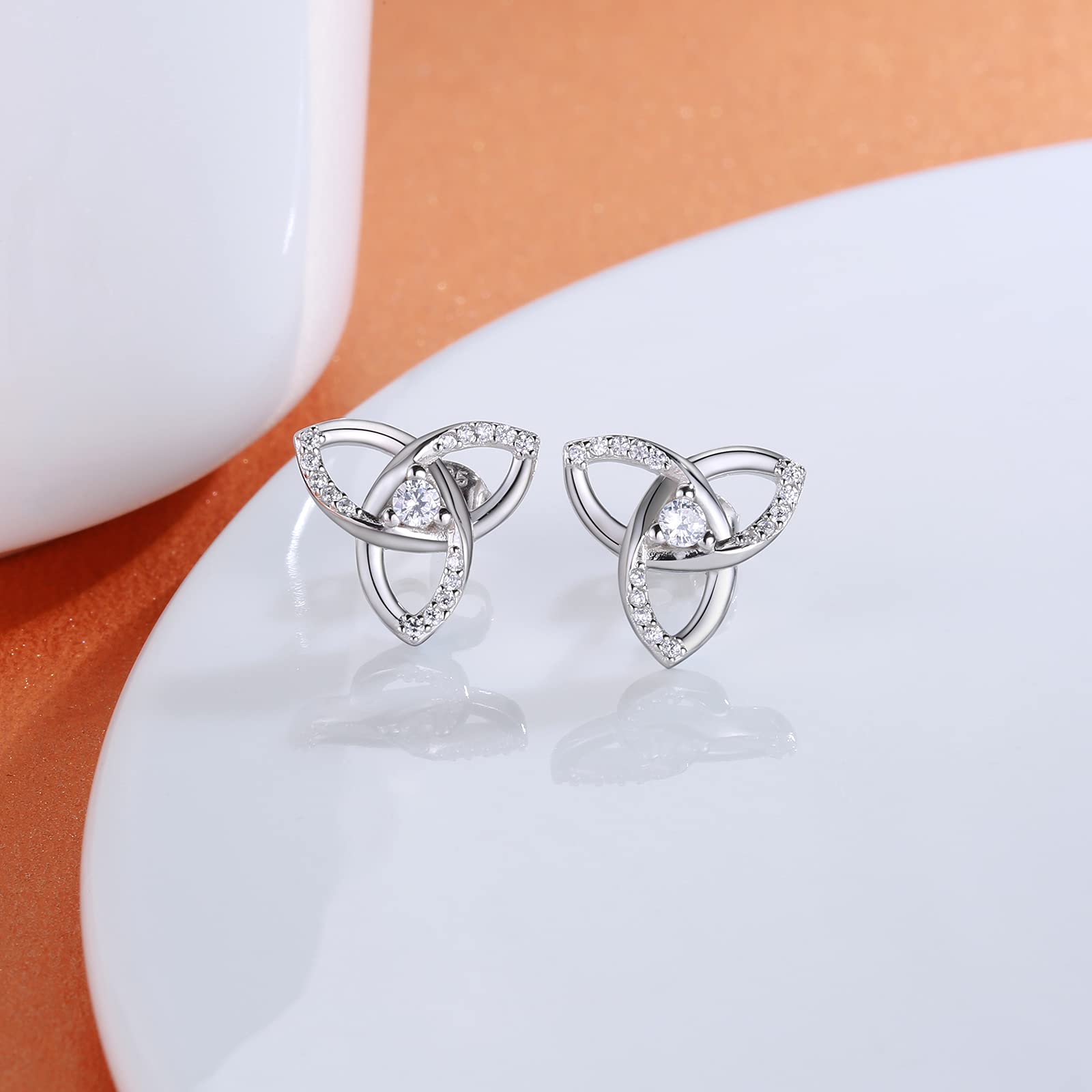 Irish Celtic Knot Stud Earrings 925 Sterling Silver Triquetra Jewelry Gifts for Women